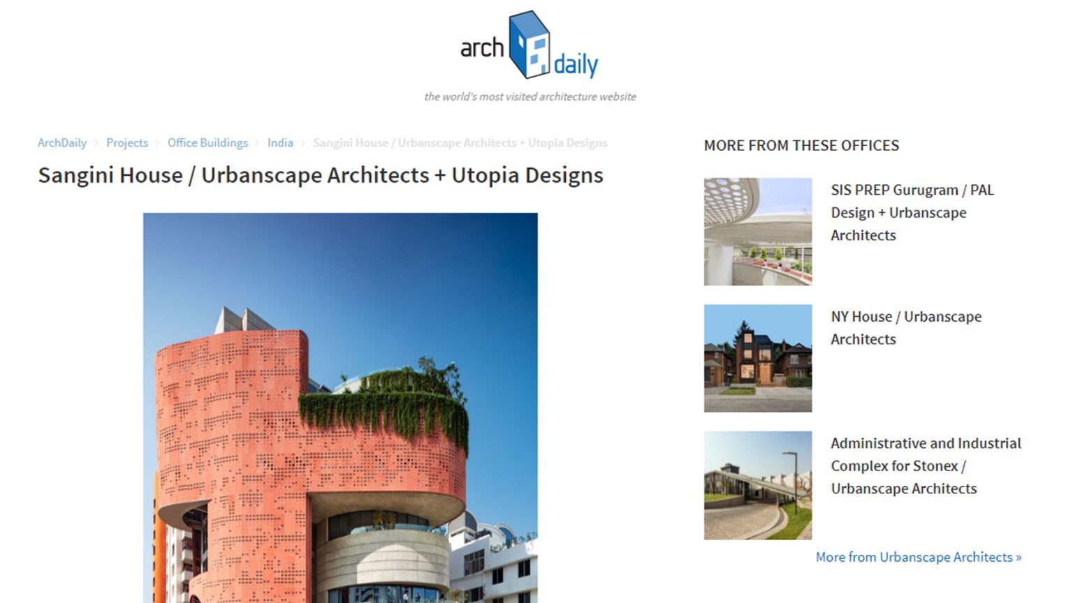 ArchDaily International Covers Urbanscape Architects, Sangini House
